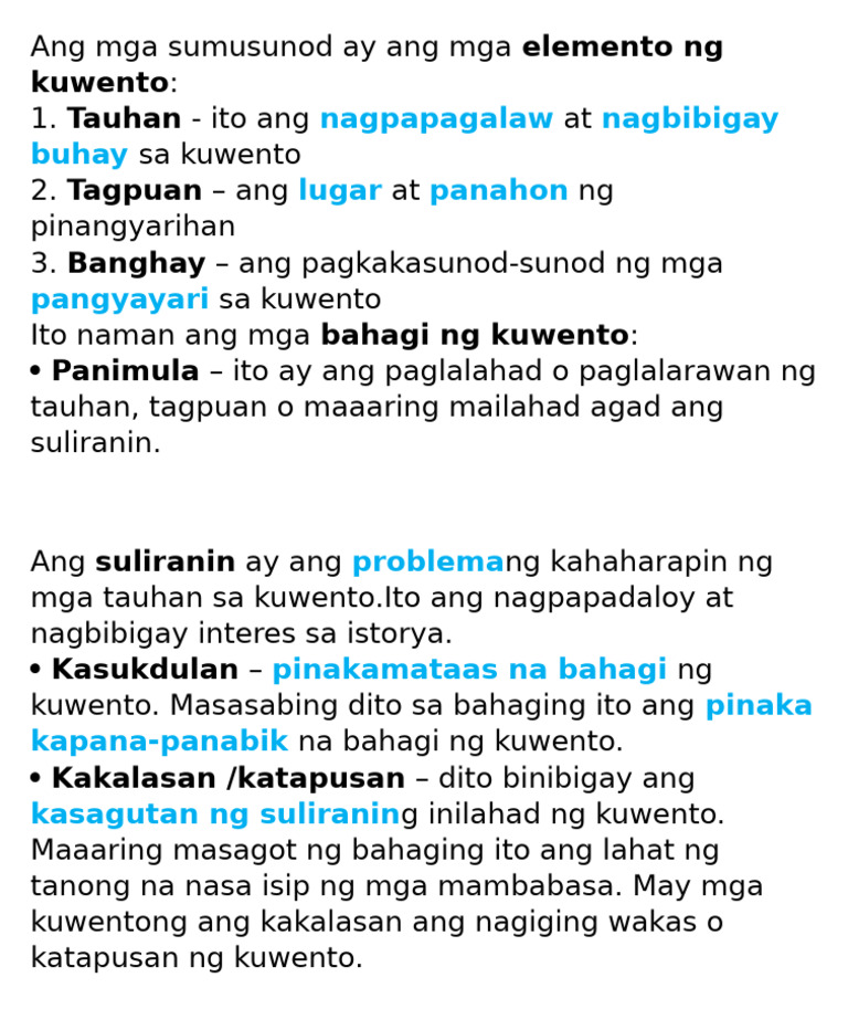 Ang Mga Sumusunod Ay Ang Mga Elemento NG Kuwento | PDF