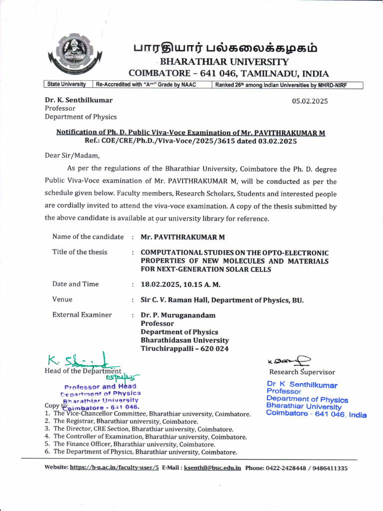 Pavithrakumar Viva Notification | PDF
