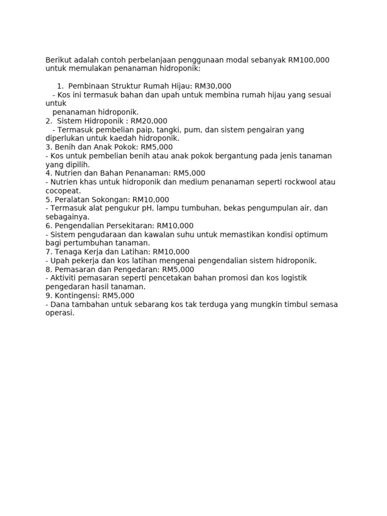 Berikut adalah contoh perbelanjaan penggunaan modal sebanyak RM100 | PDF