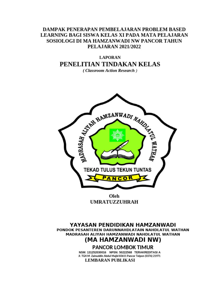 PTK Mah 2021-2022 Dampak Penerapan Pembelajaran Problem Based Learning ...