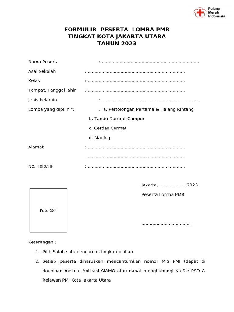 Formulir Lomba PMR 2023 | PDF