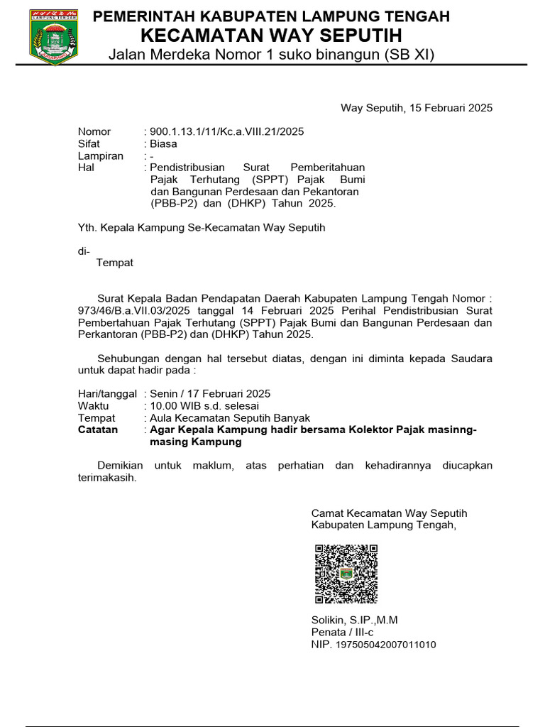 Undangan Pendistribusian SPPT PBB 2025 | PDF