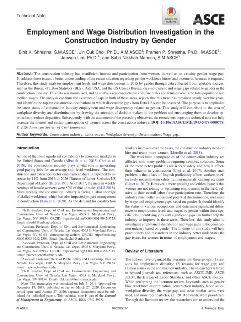 Employment and Wage Distribution Investigation in The Construction ...