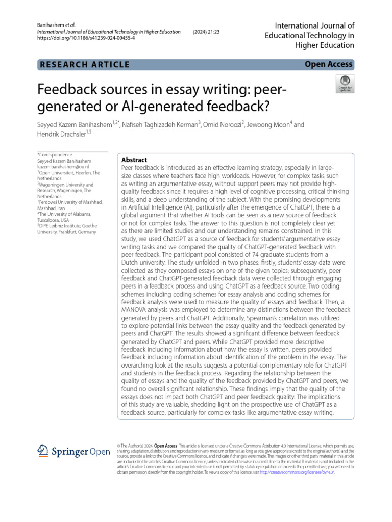 Feedback Sources in Essay Writing | PDF | Essays | Educational Technology