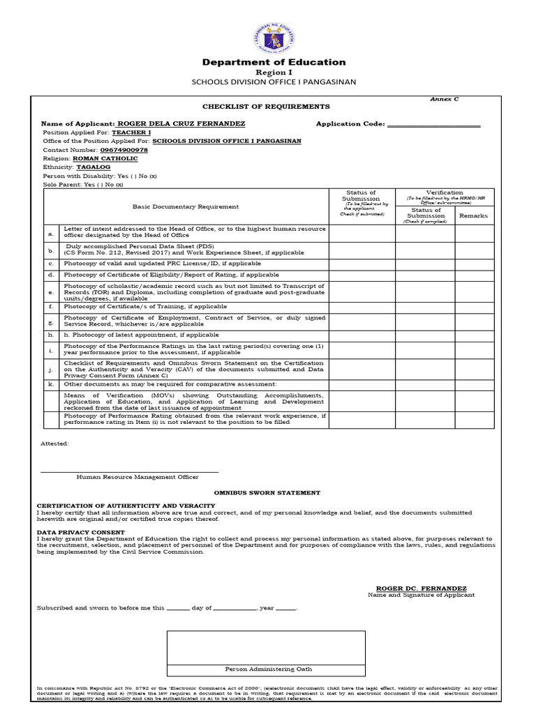 Eme Scis Annex-C-Roger Fernandez Teacher 1 | PDF