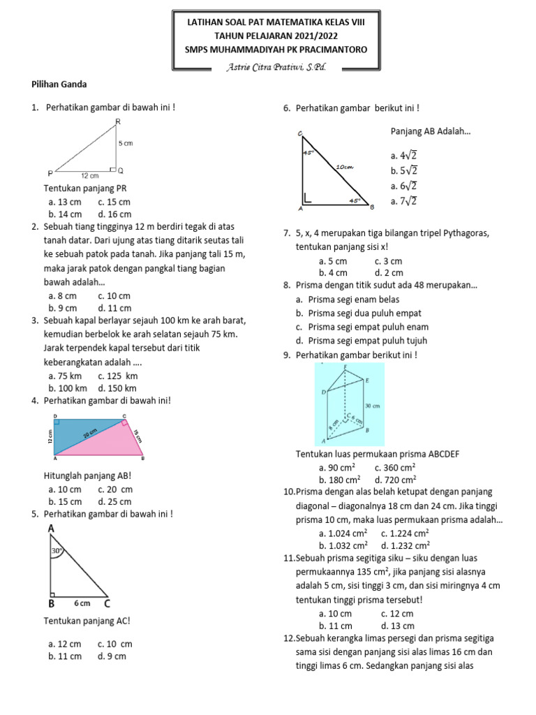 Pat Matematika Kelas 8 | PDF
