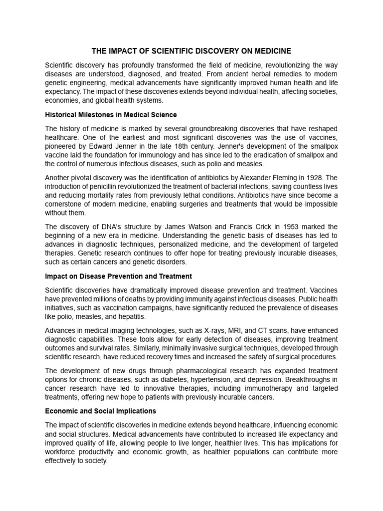 Transformative Scientific Discoveries in Medicine | PDF | Medicine ...