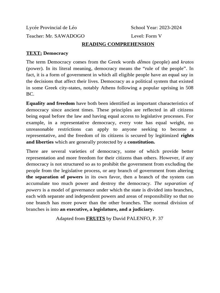 Democracy Exam | PDF