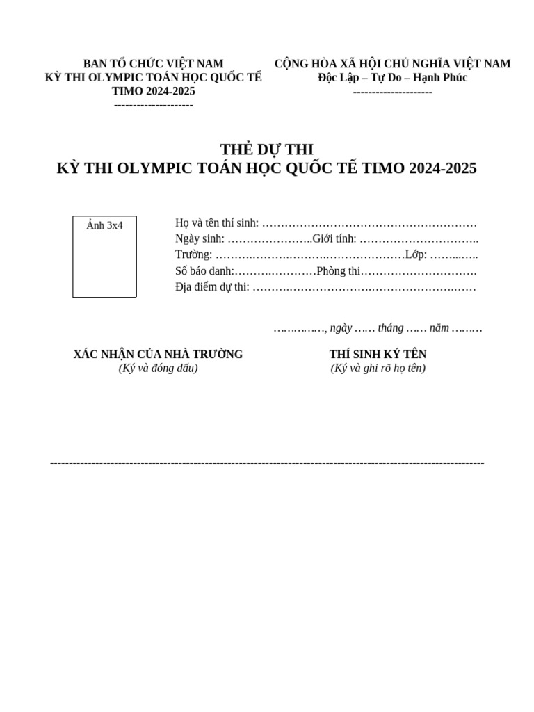TIMO-Thẻ Dự Thi | PDF