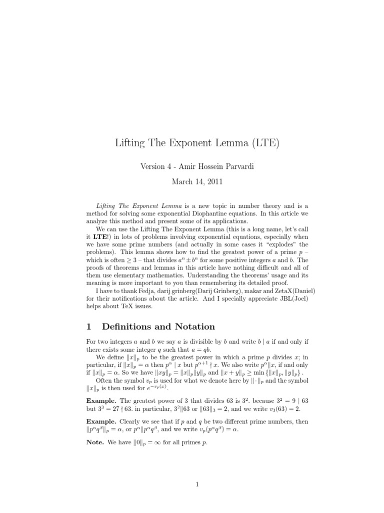 Lifting The Exponent Lemma - Version 4 | PDF | Prime Number ...