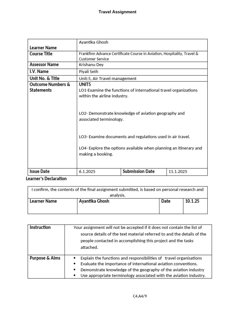 Air Travel Management Assignment Overview | PDF