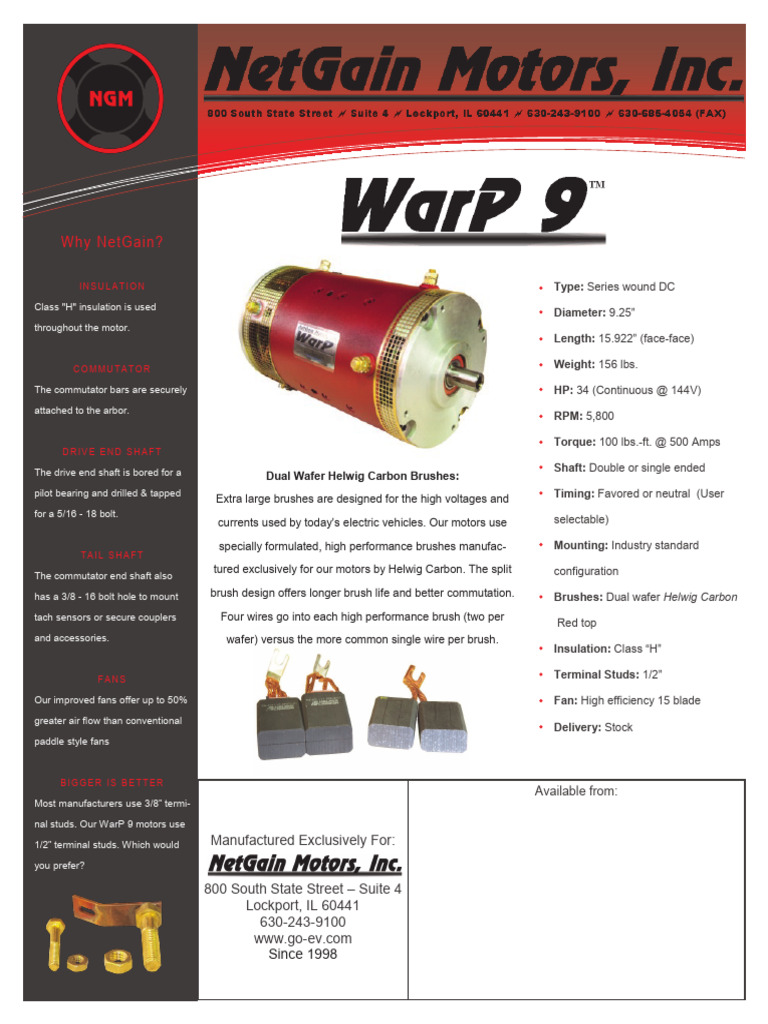 Warp 9 Motor Specifications and Benefits | PDF | Electric Motor ...