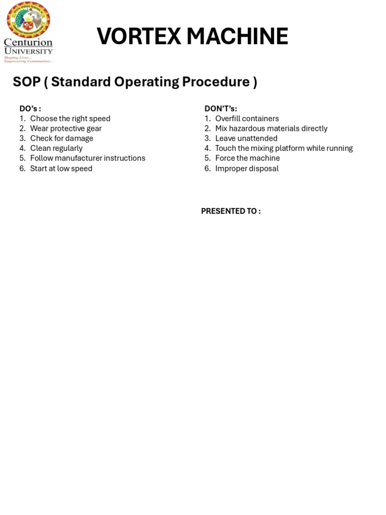 Vortex Machine: SOP (Standard Operating Procedure) | PDF