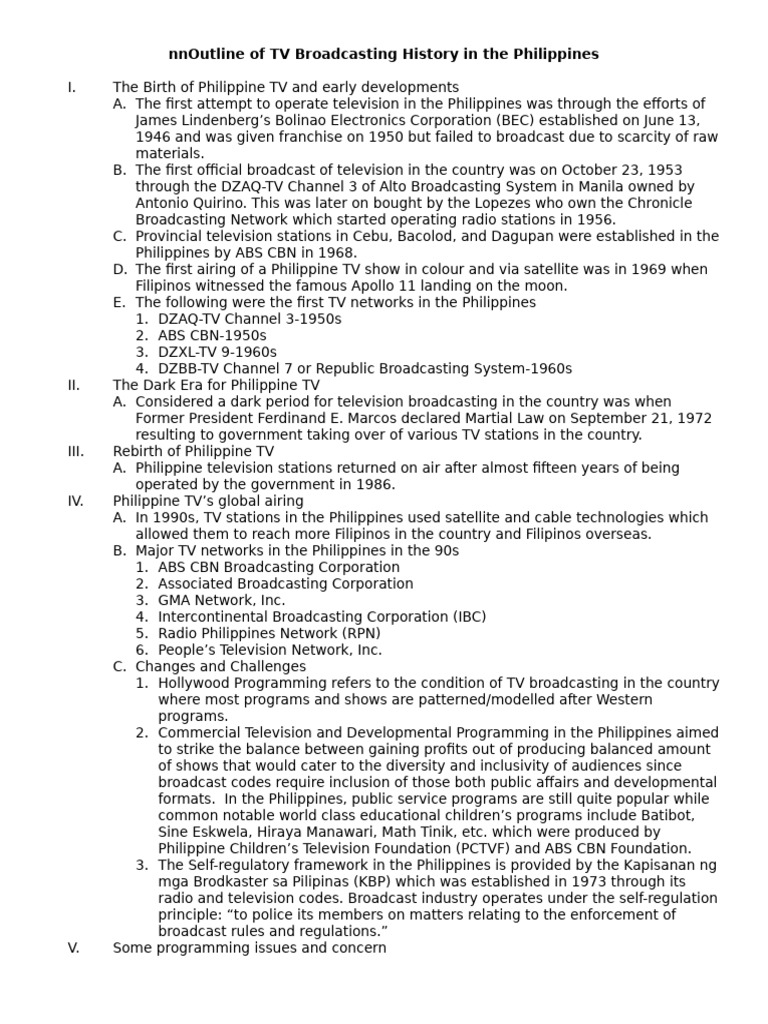 Outline of TV Broadcasting History in The Philippines | PDF ...