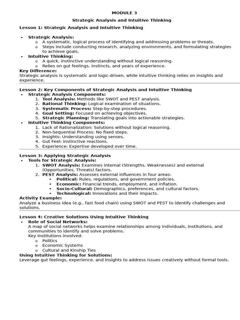 Strategic Analysis and Intuitive Thinking | PDF | Swot Analysis | Thought