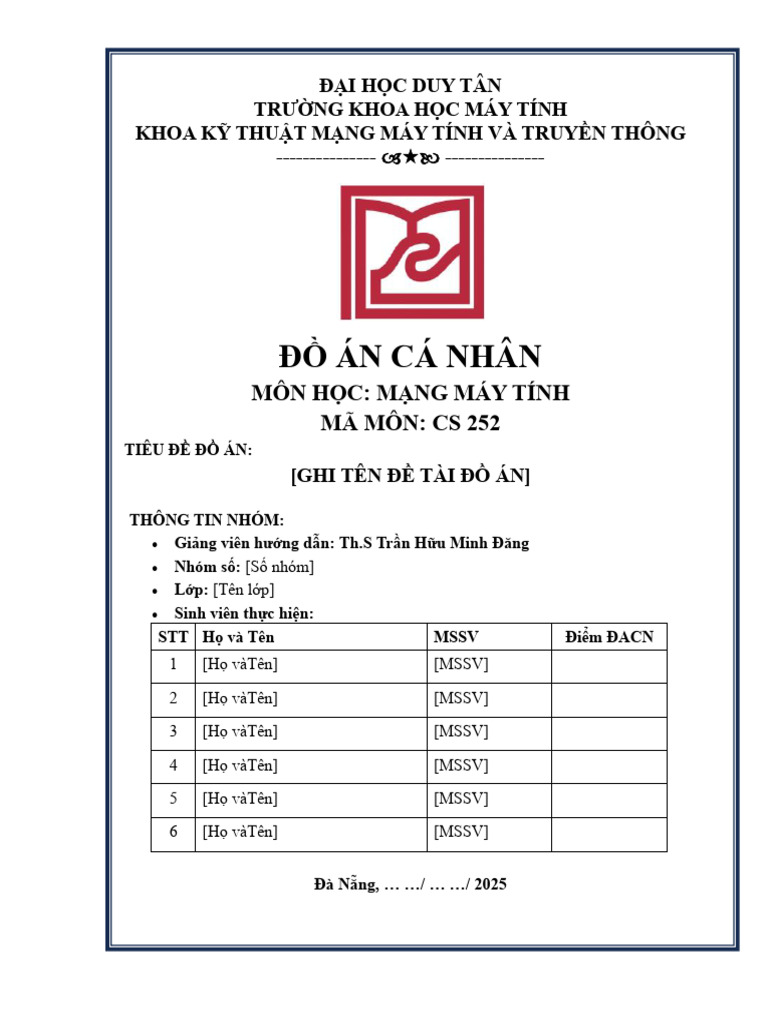 Mẫu 1. Hương Dẫn Đồ Án Cs252 | PDF