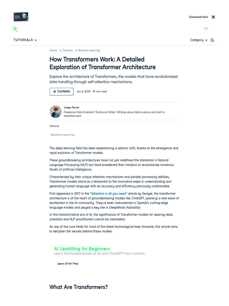 How Transformers Work - A Detailed Exploration of Transformer Architecture - DataCamp | PDF ...