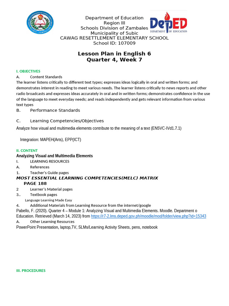 Cot 2022-2023 English 6 - q4-w7 - Contextualize | PDF | Multimedia | Image