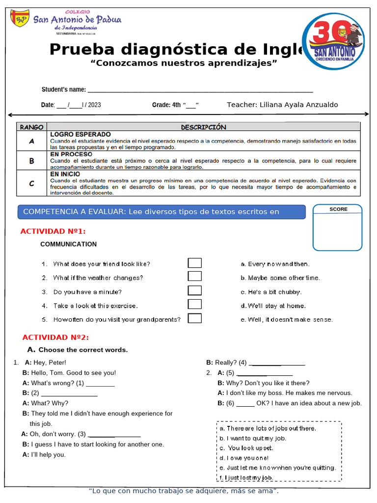 ex diag. 4sec | PDF | Linguistics | Grammar