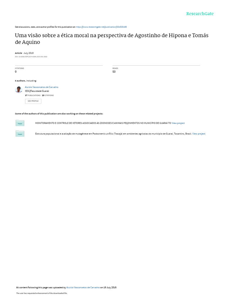 Uma Visã o Sobre A Ã©tica Moral Na Perspectiva de Agostinho de Hipona e TomÃ¡s de Aquino | PDF ...
