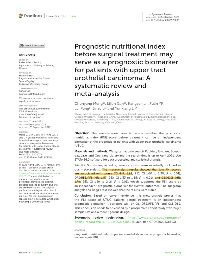 Prognostic Nutritional Index Before Surgical Treatment May Serve As A ...