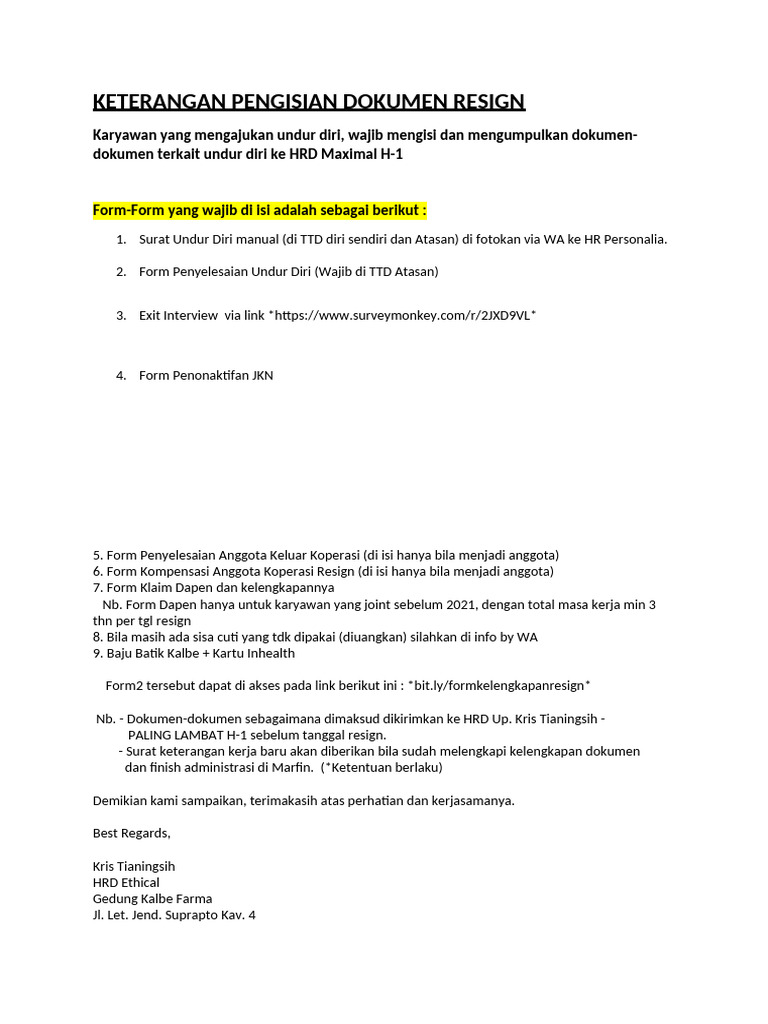 Ketentuan Pengisian Dokumen Resign | PDF