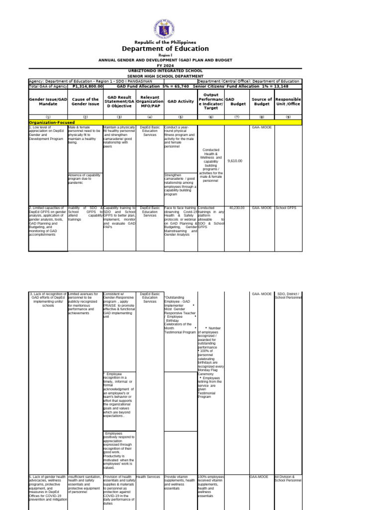 2024 Gad Plans Budget Uis Shs Mamcabrera | PDF
