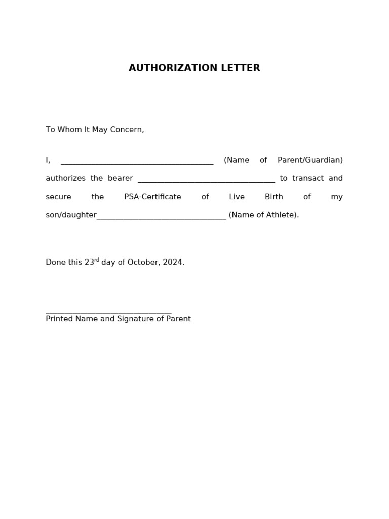 Authorization Letter Psa | PDF