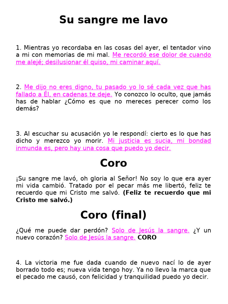 Su Sangre Me Lavó: Letra y Mensaje | PDF
