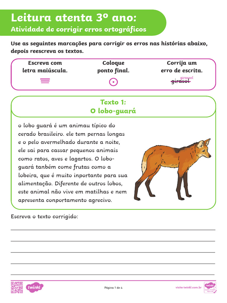 Atividade de Correção Ortográfica 3º Ano | PDF | Polinizadores