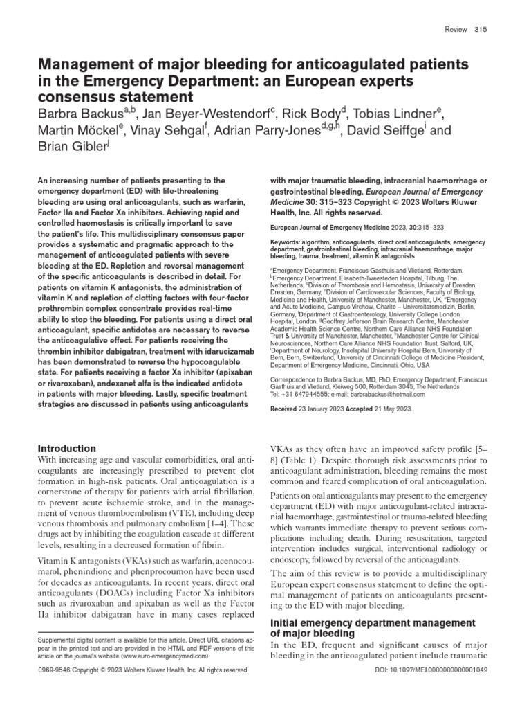 management_of_major_bleeding_for_anticoagulated.6 | PDF | Bleeding | Blood