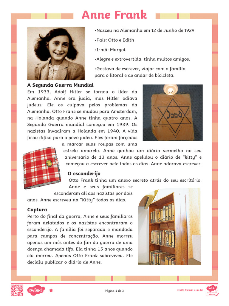 BR P 1717445864 Anne Frank Leitura e Interpretacao de Texto Com Diferenciacao - Ver - 1 | PDF ...