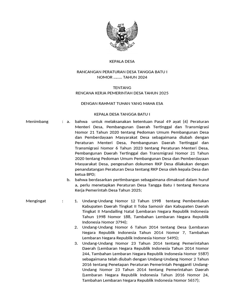 00.__Rancangan Perdes - RKP Desa 2025 | PDF