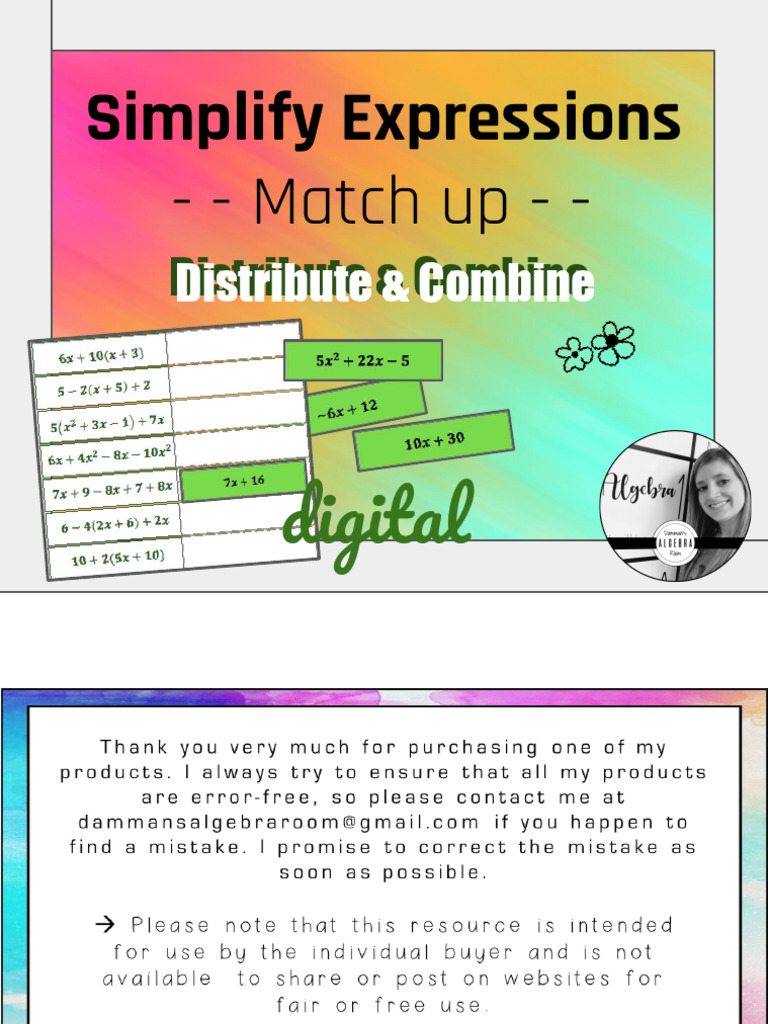 Simplify Expressions: - Match Up | PDF