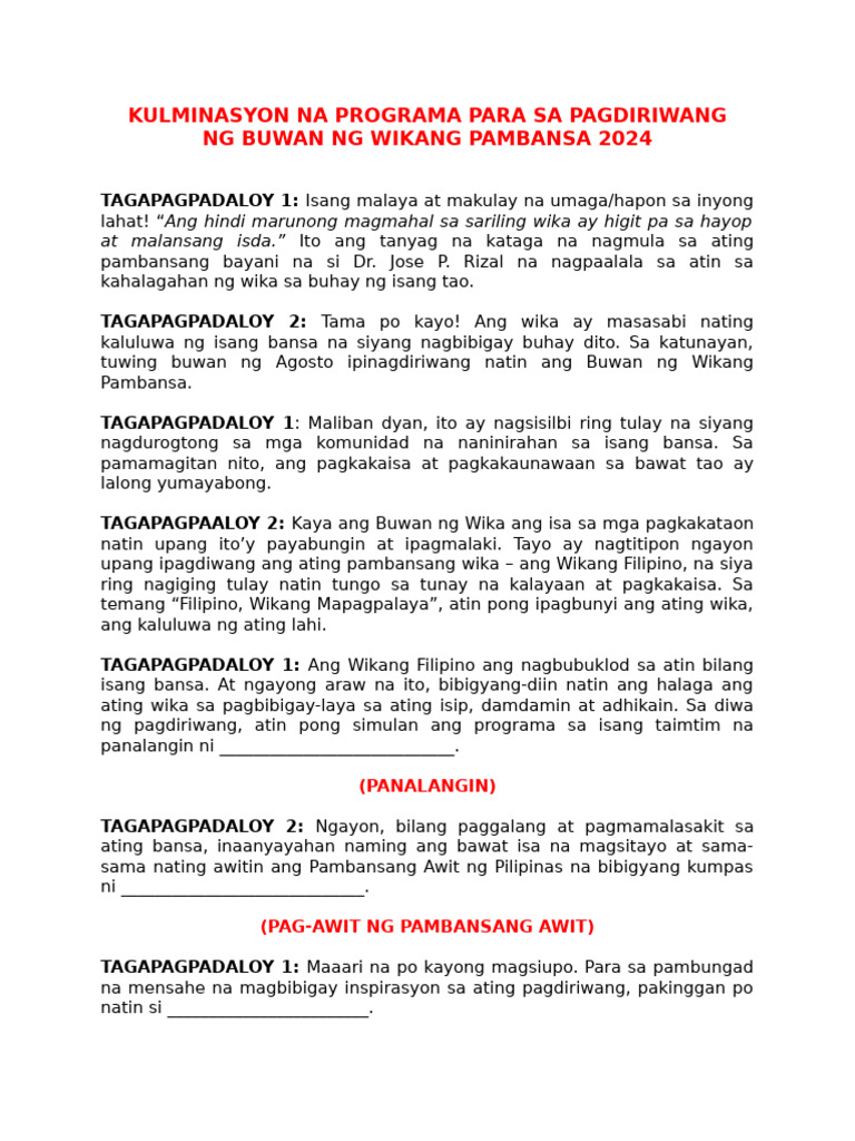 Sample Script para Sa Kulminasyon | PDF