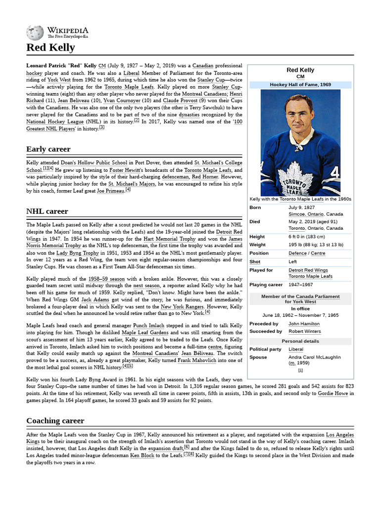 Red_Kelly | PDF | Ice Hockey | National Hockey League
