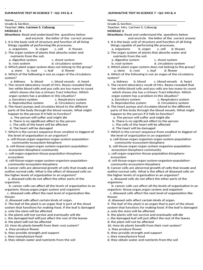 SUMMATIVE TESTQ2-M3-7 IN SCIEnce 7 | PDF | Sexual Reproduction ...