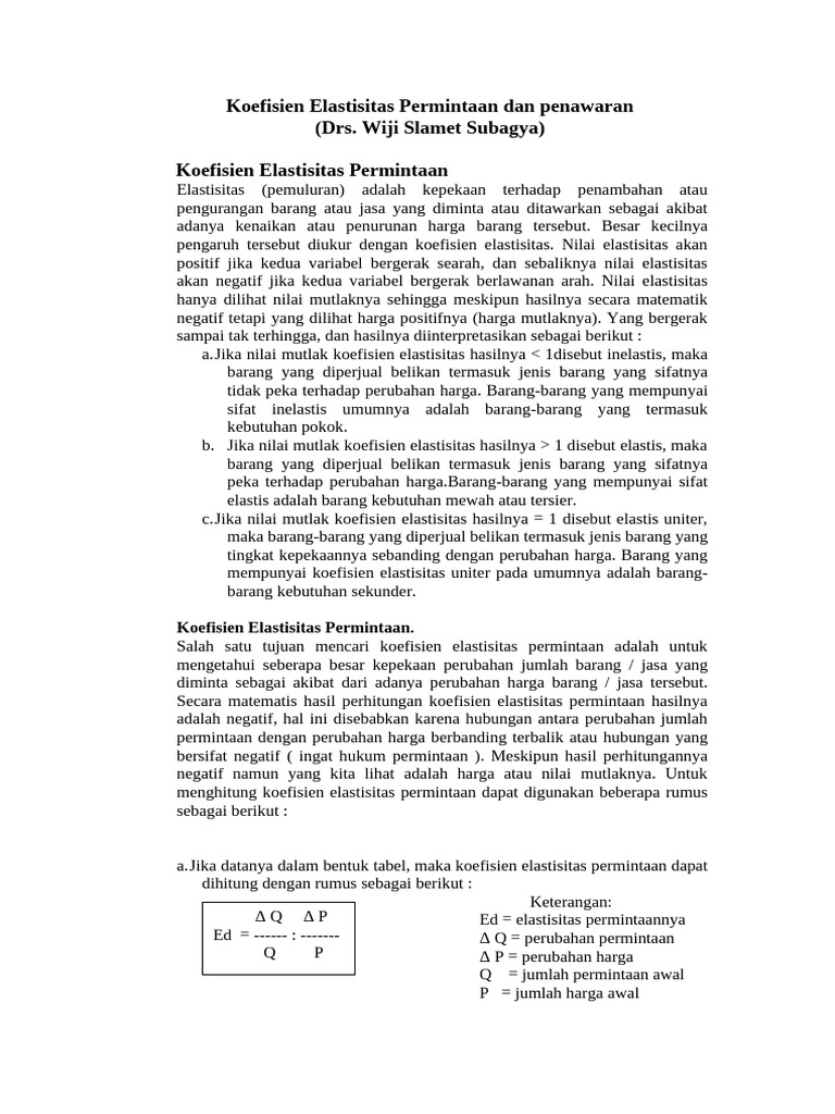 Koefisien Elastisitas Permintaan dan Penawaran | PDF