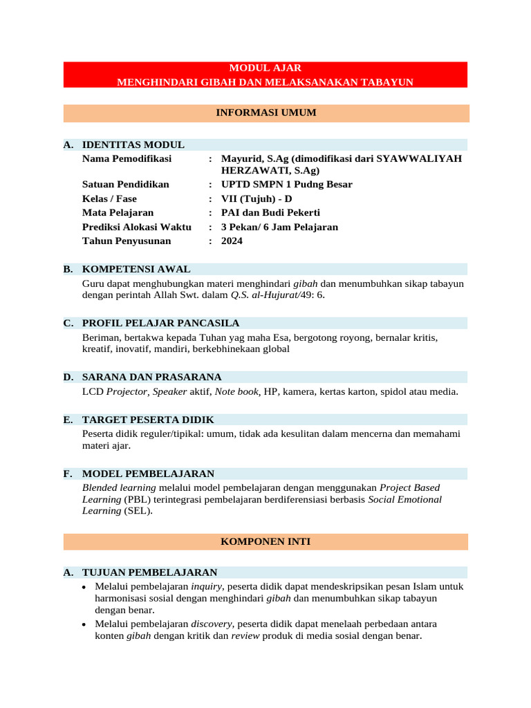 Modul Ajar Kelas 7 PAI - Bab 8 Fix | PDF