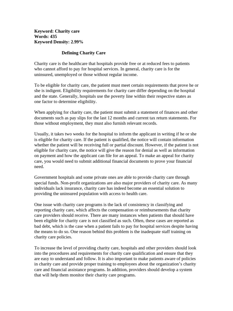 charity care | PDF | Charitable Organization | Hospital