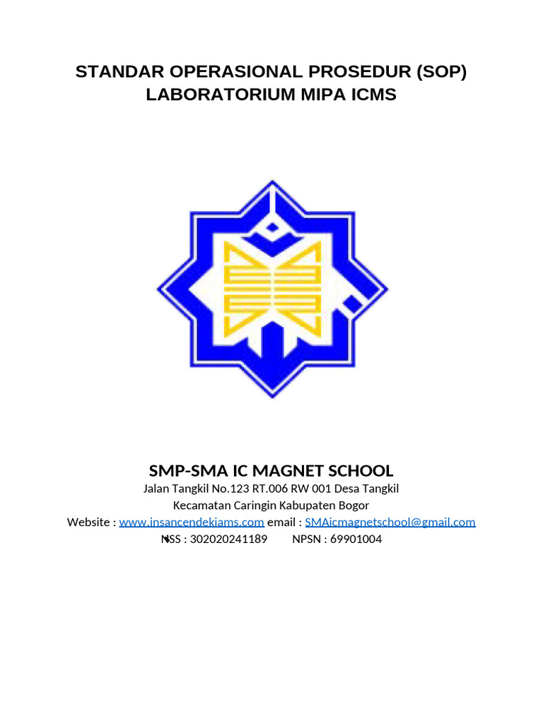 Standar Operasional Prosedur (Sop) Laboratorium Mipa Icms | PDF