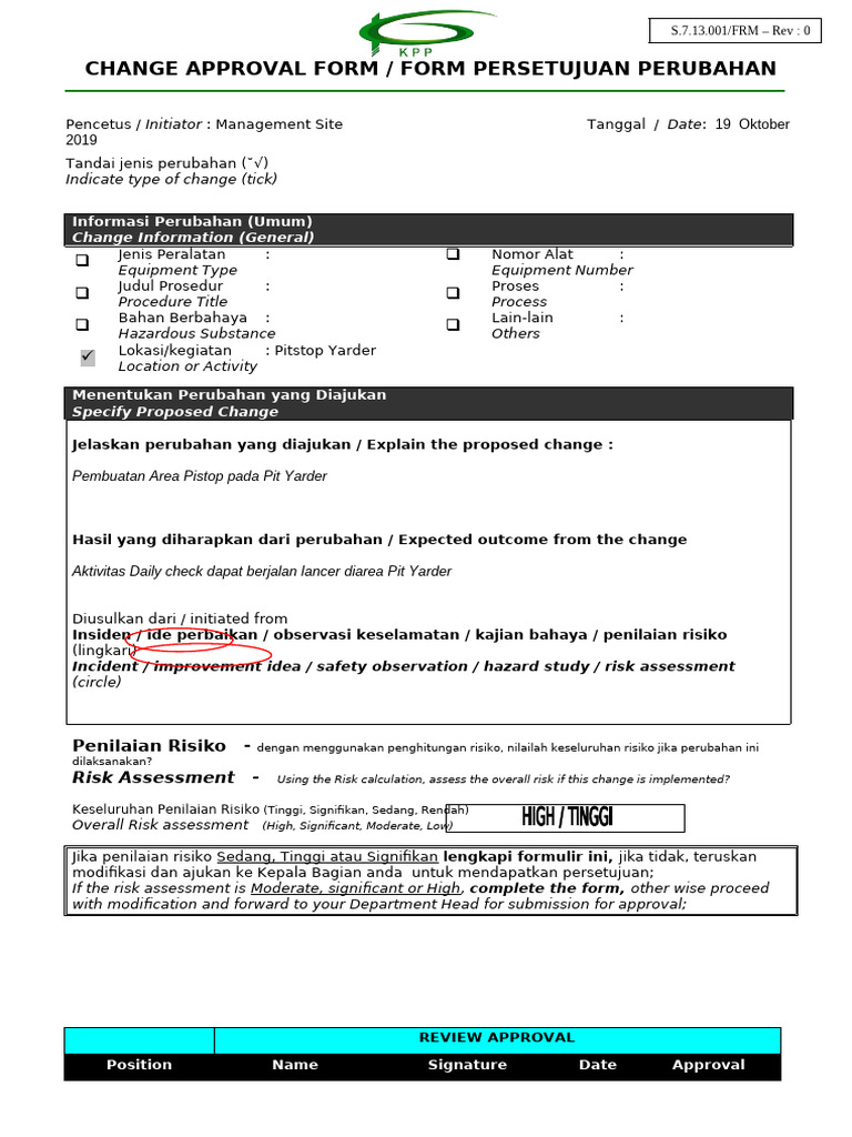 Change Management Pemindahan Pitstop | PDF