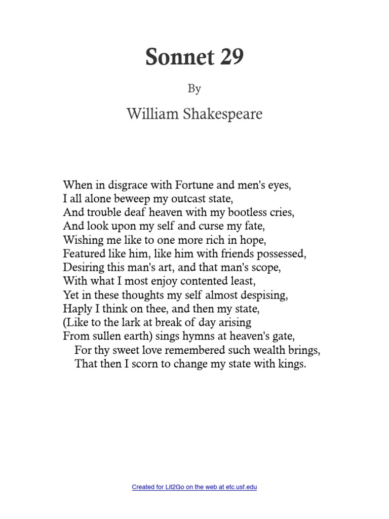 Shakespeare's Sonnet 29 Insights | PDF