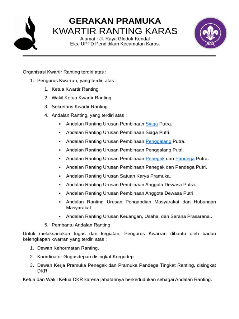 Struktur Kwartir Ranting Pramuka | PDF