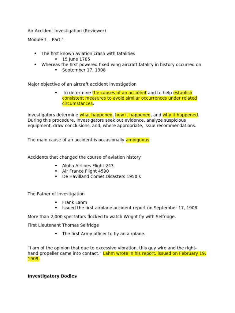 Aircraft Accident Investigation Reviewer | PDF | Aviation Accidents And ...