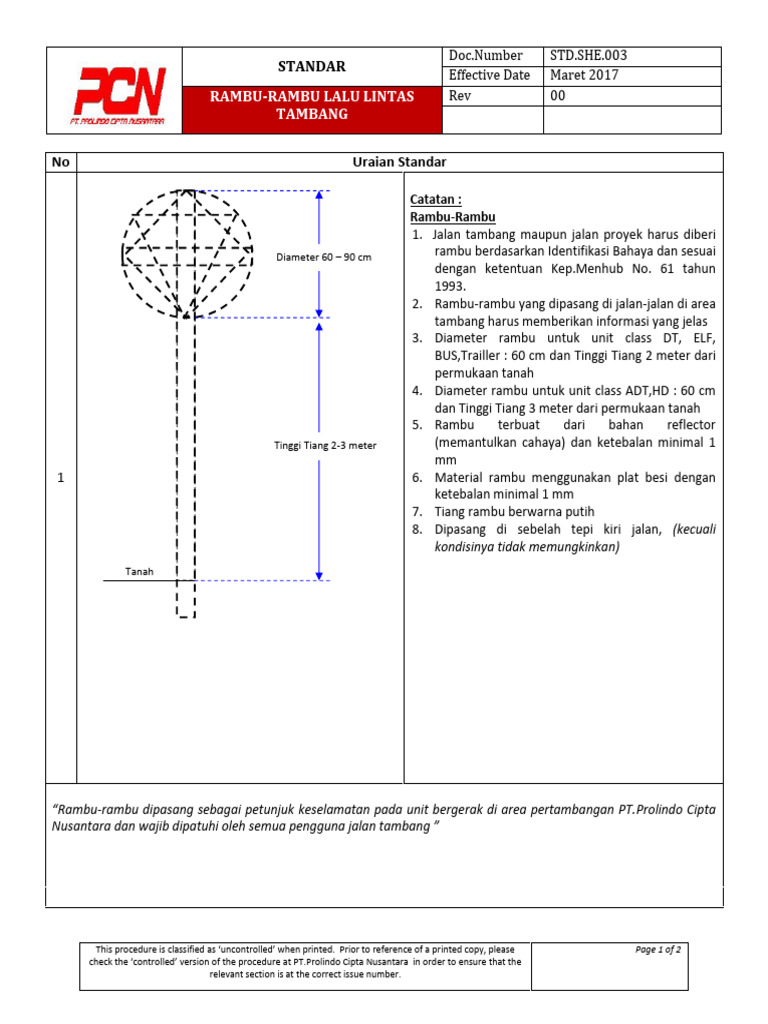 STD - SHE.003 Standar Rambu Lalu Lintas Tambang | PDF