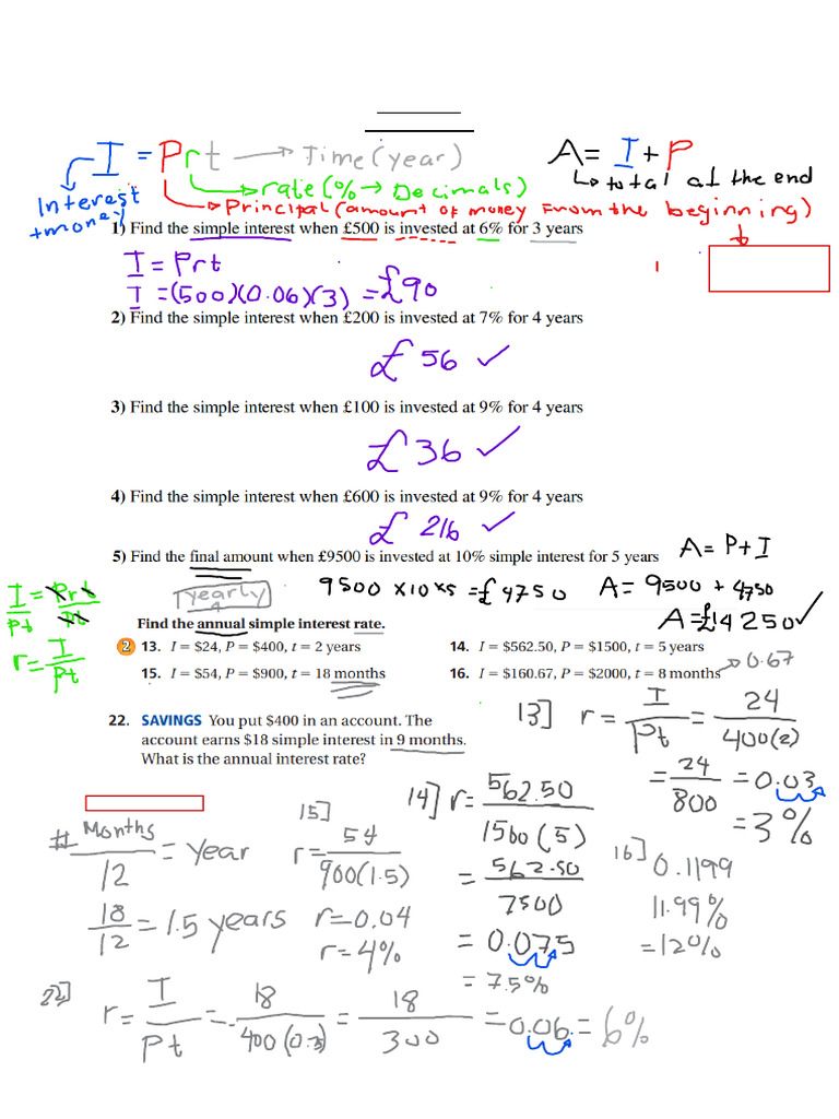 Revision Worksheet (Simple Interest) With Solution | PDF