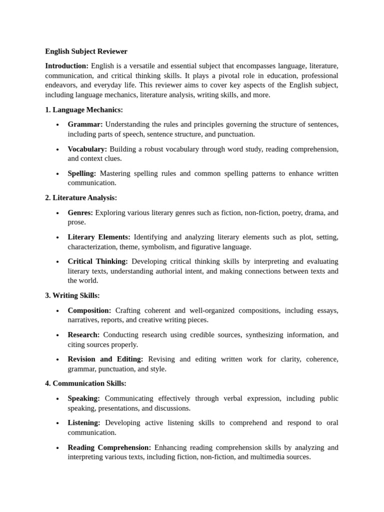 English Subject Reviewer | PDF | Reading Comprehension | Analysis