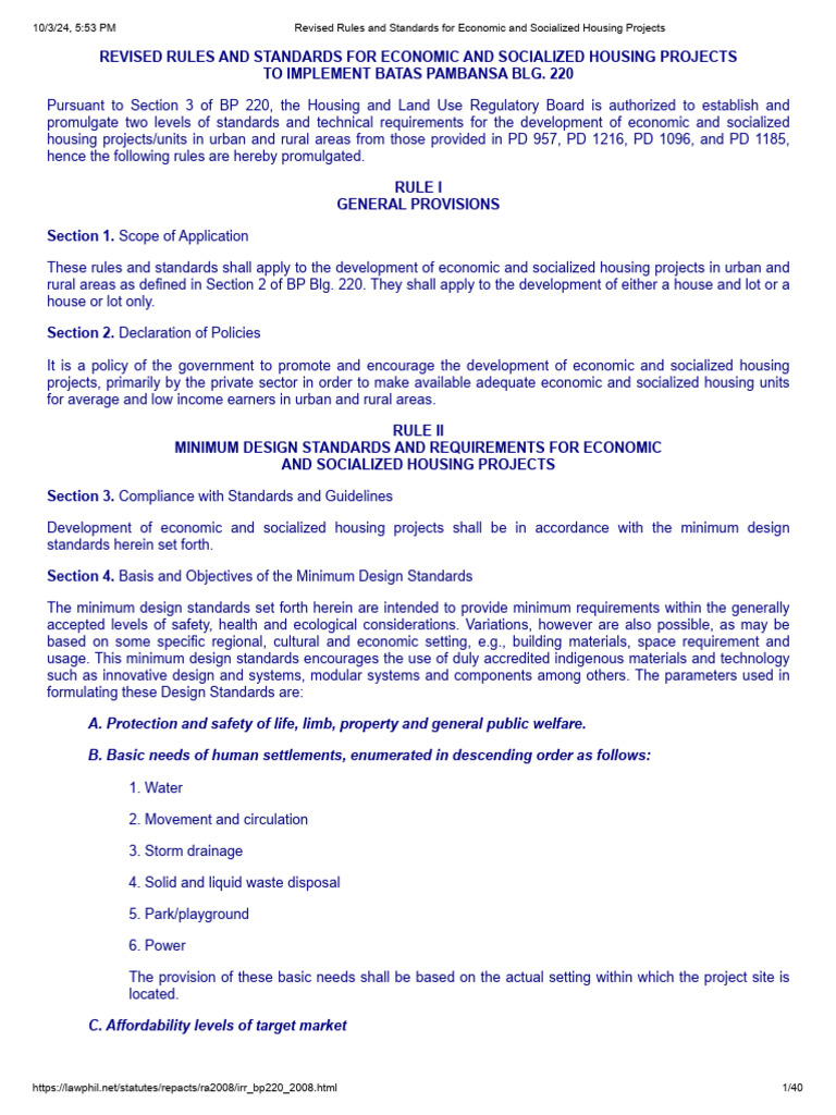 Revised Rules and Standards for Economic and Socialized Housing ...