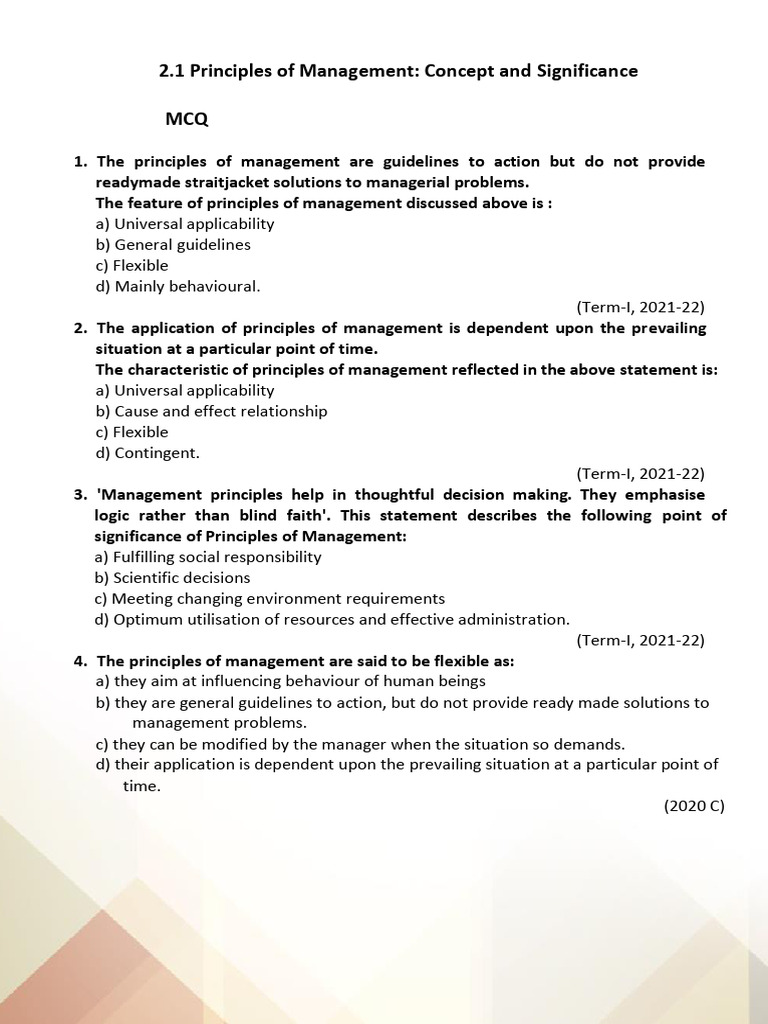 Class 12th BST PYQs With Solution CH 2 Principles of Managements | PDF ...